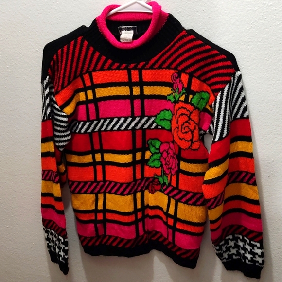 Vintage | Shirts & Tops | Vintage 9 Multi Color Rose Crew Neck Pullover ...